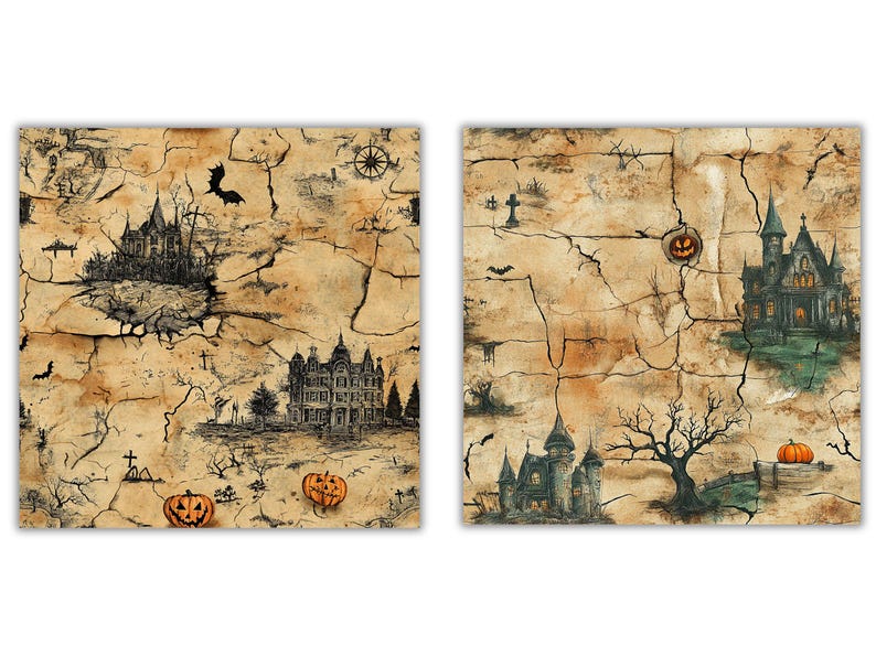 Haunted Treasure Map Digital Paper, Seamless Vintage Halloween Maps ...