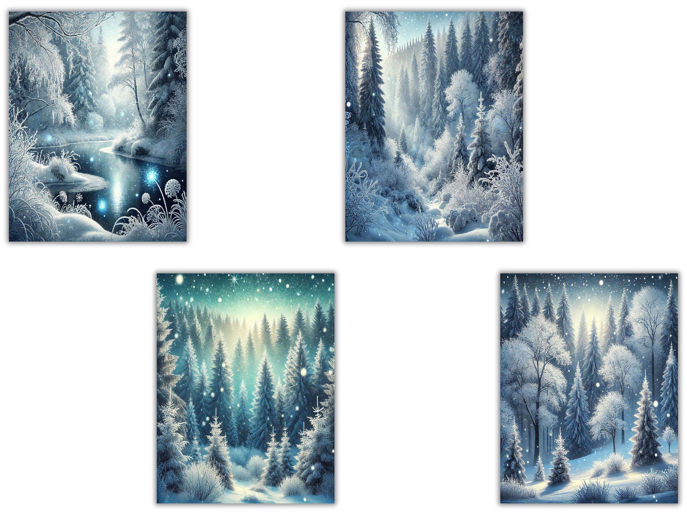 Magical Snowy Forest Backgrounds Winter Woodland Digital Paper, Snow ...