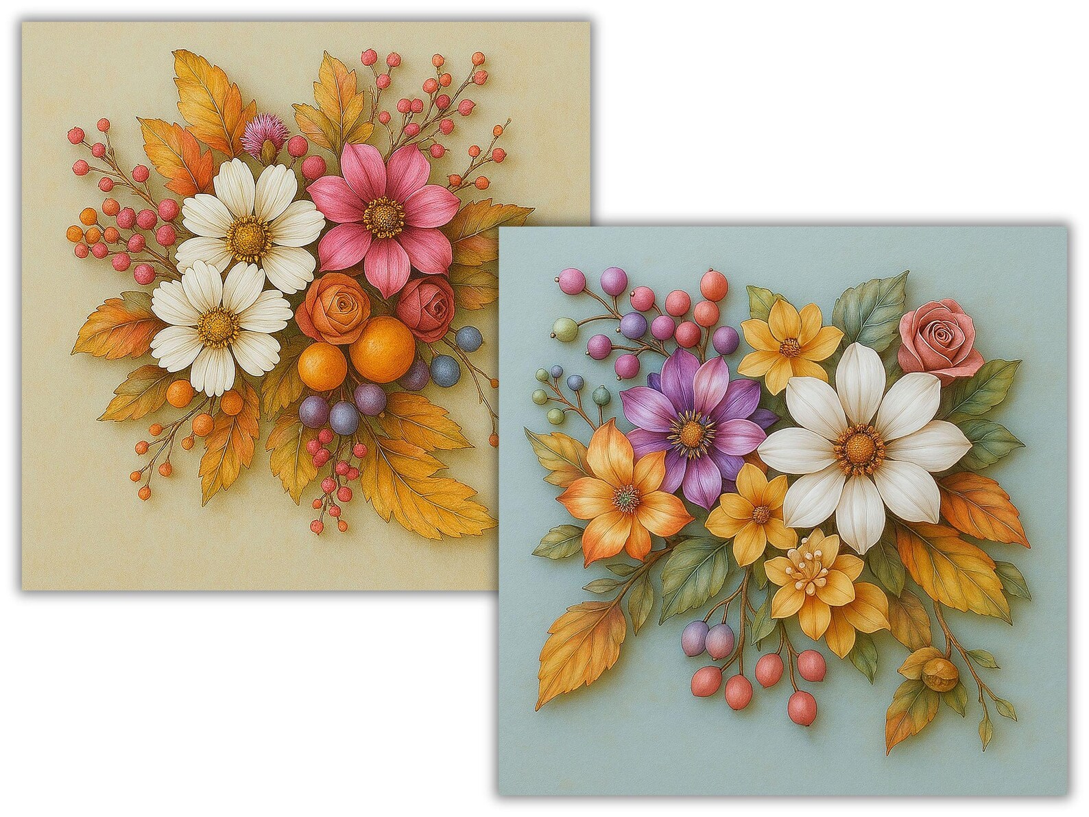 Vintage Autumn Floral Digital Paper Bundle, 22 Fall Flower Backgrounds ...