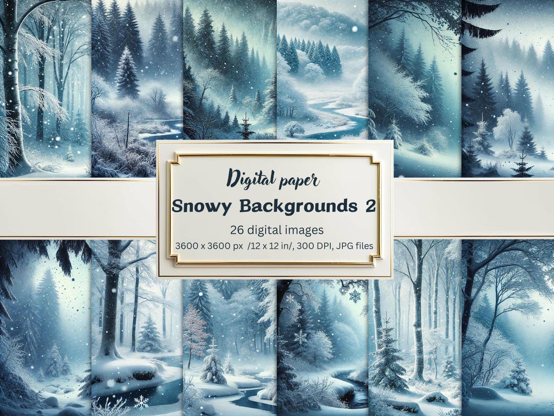 Winter Snow Digital Paper Bundle, Snowy Forest Backgrounds, Fantasy ...