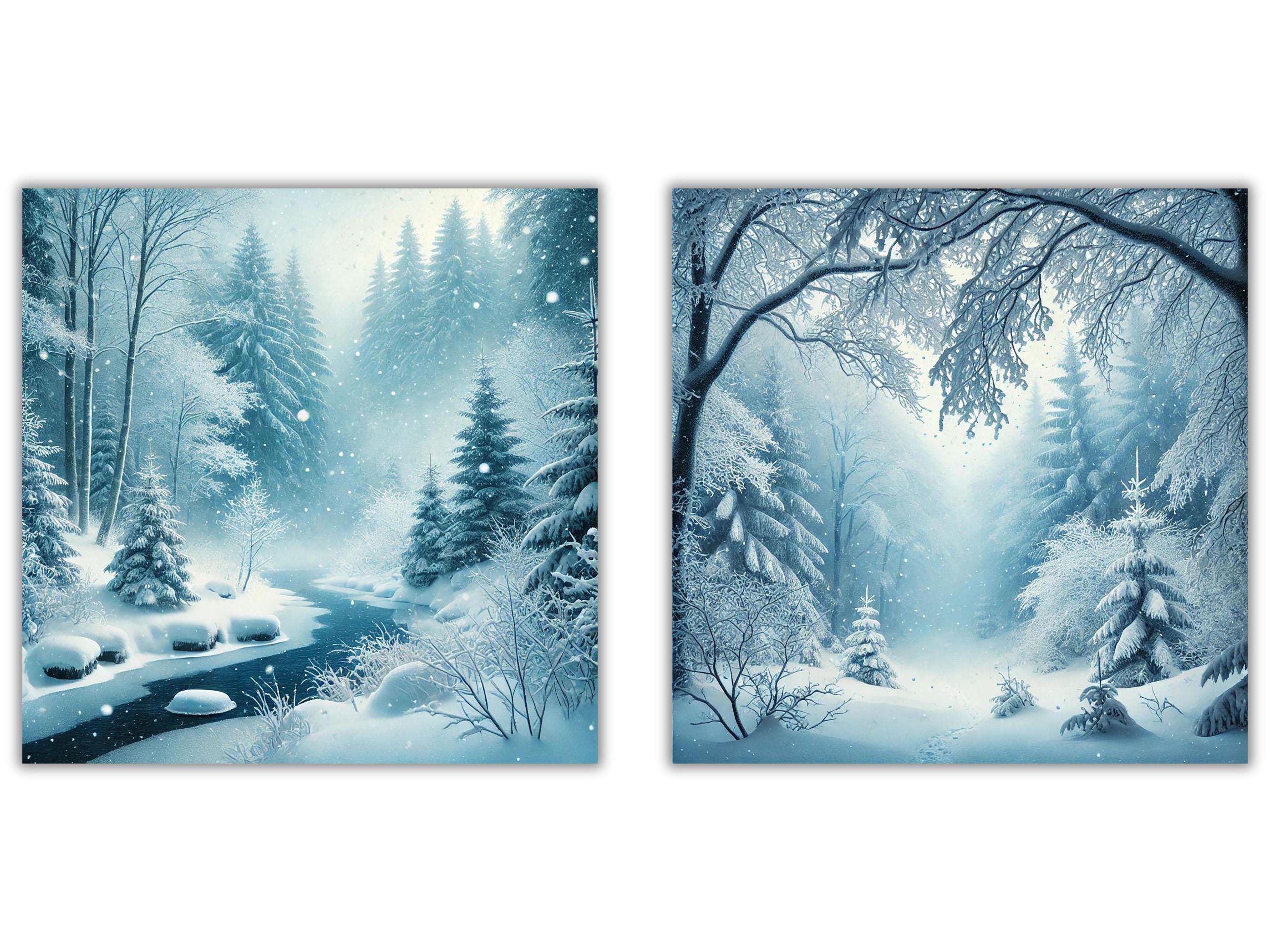 Snowy Winter Digital Paper Pack, Magical Frosty Forest Backgrounds ...