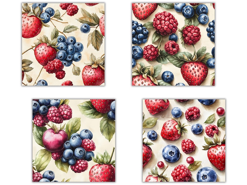 Berry Watercolor Digital Papers | 24 Seamless Patterns | Strawberries ...