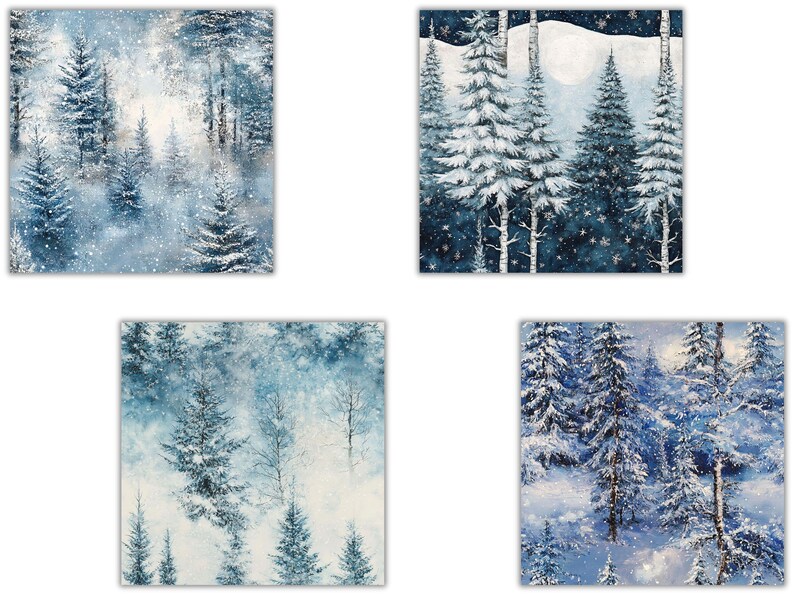 Snowy Forests Digital Paper Pack, 24 Seamless Winter Landscapes ...