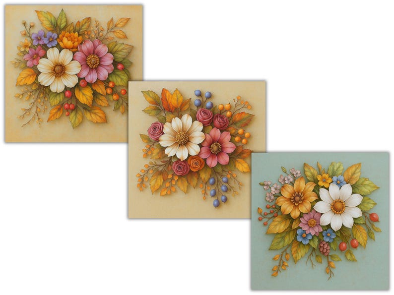 Vintage Autumn Floral Digital Paper Bundle, 22 Fall Flower Backgrounds ...