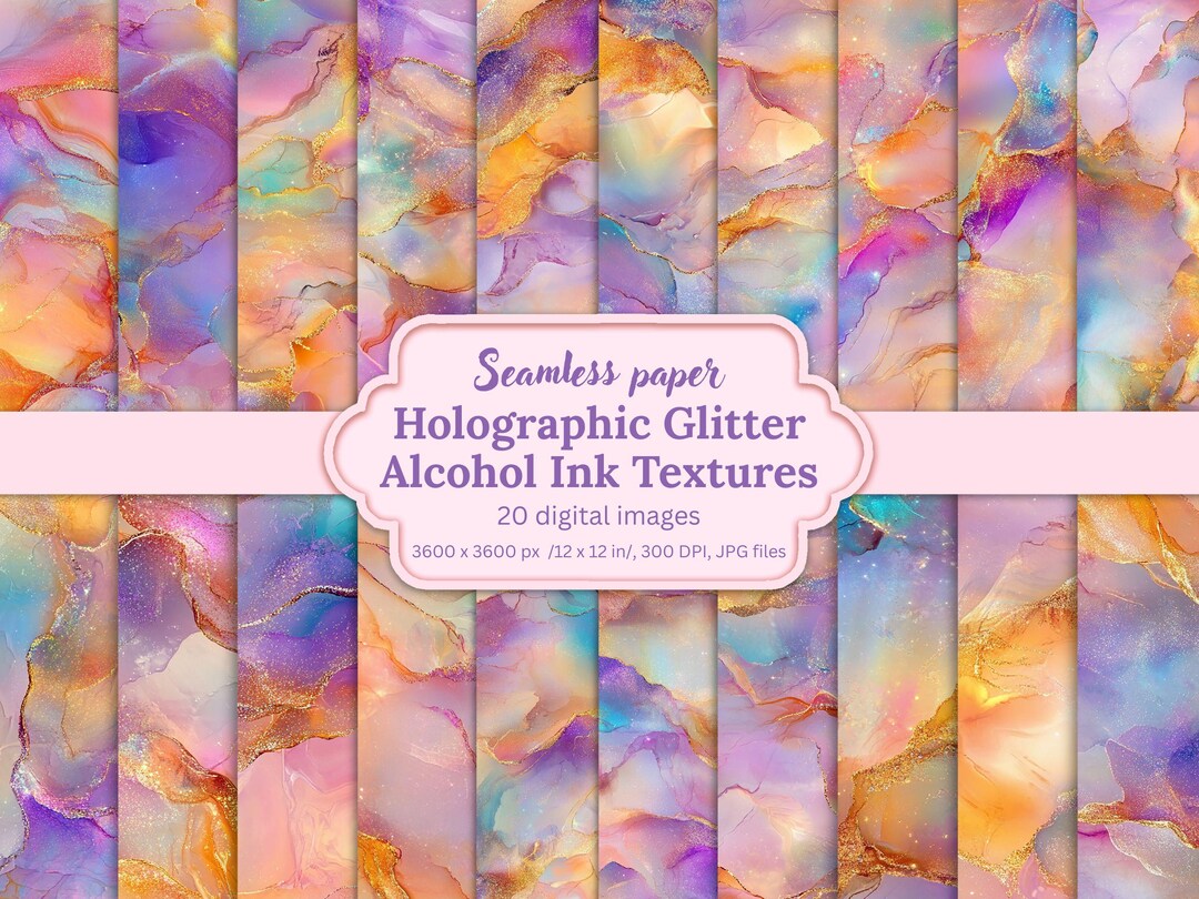 Holographic Glitter Alcohol Ink Digital Paper Bundle, 20 Seamless ...
