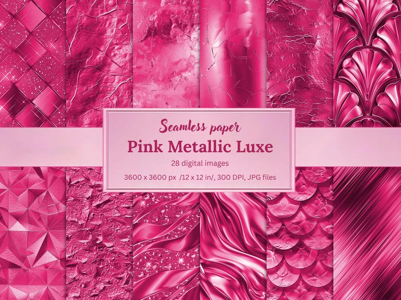 Pink Metallic Luxe Digital Paper Pack, Seamless Luxury Textures, Glam ...