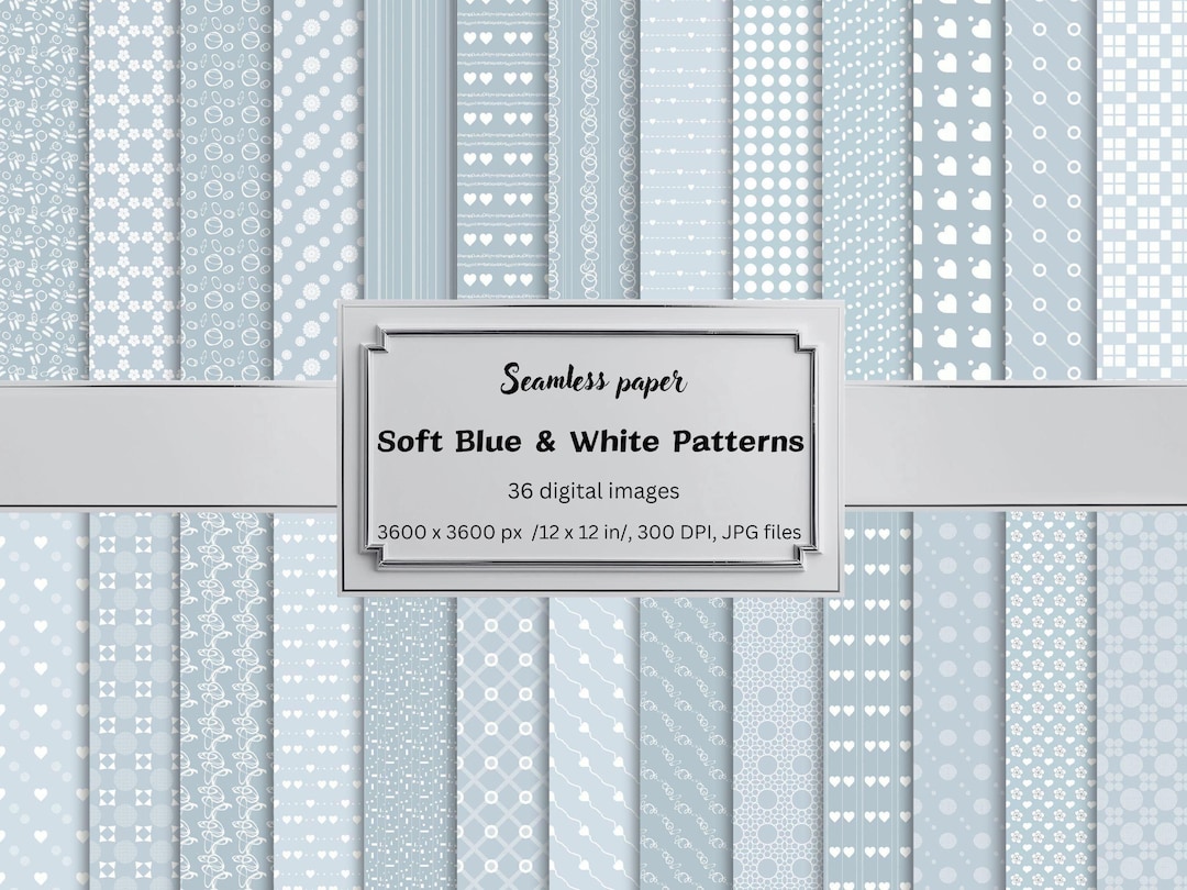 Soft Blue and White Seamless Digital Papers, Cute Light Blue Geometric ...
