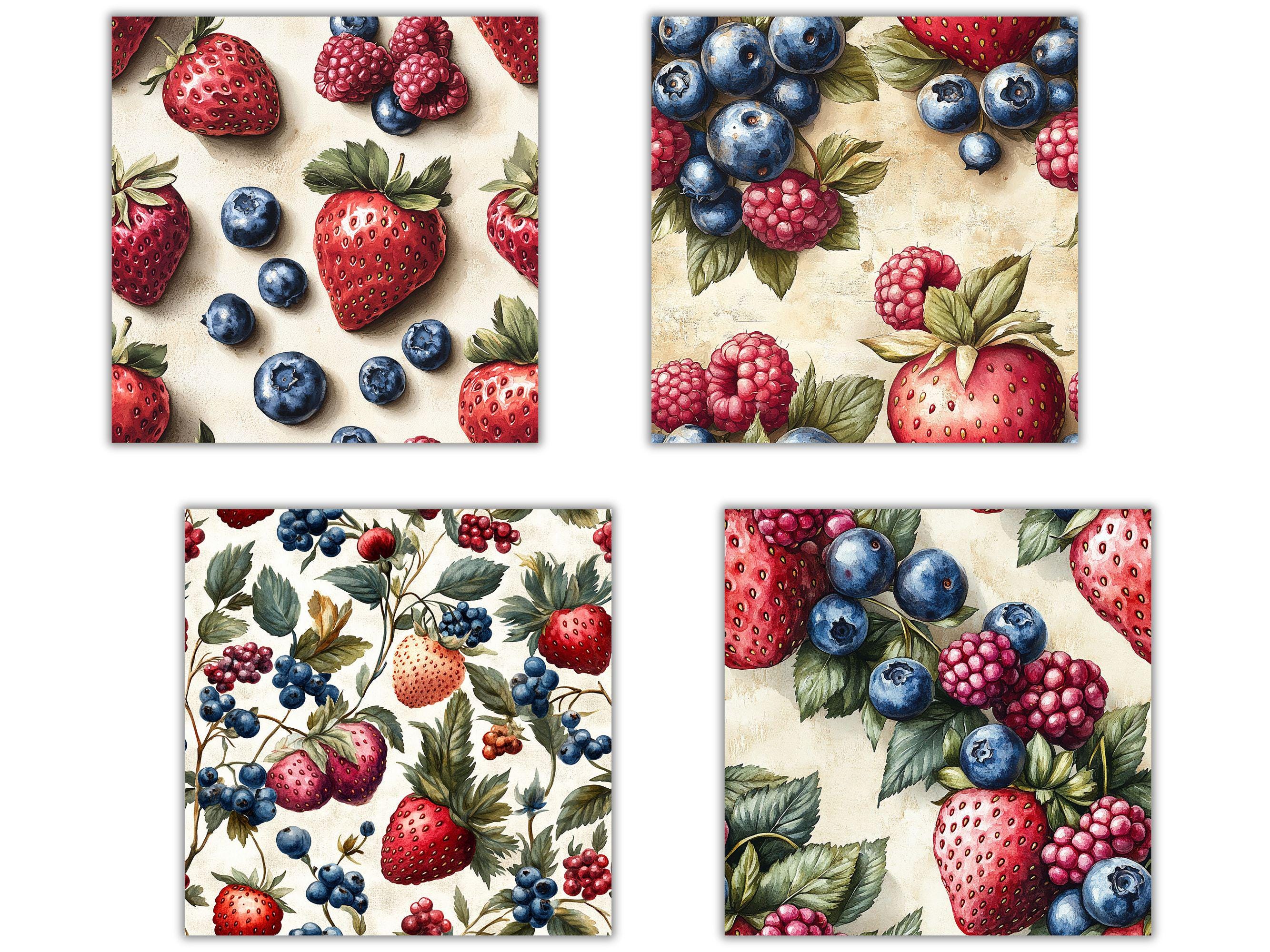 Berry Watercolor Digital Papers | 24 Seamless Patterns | Strawberries ...