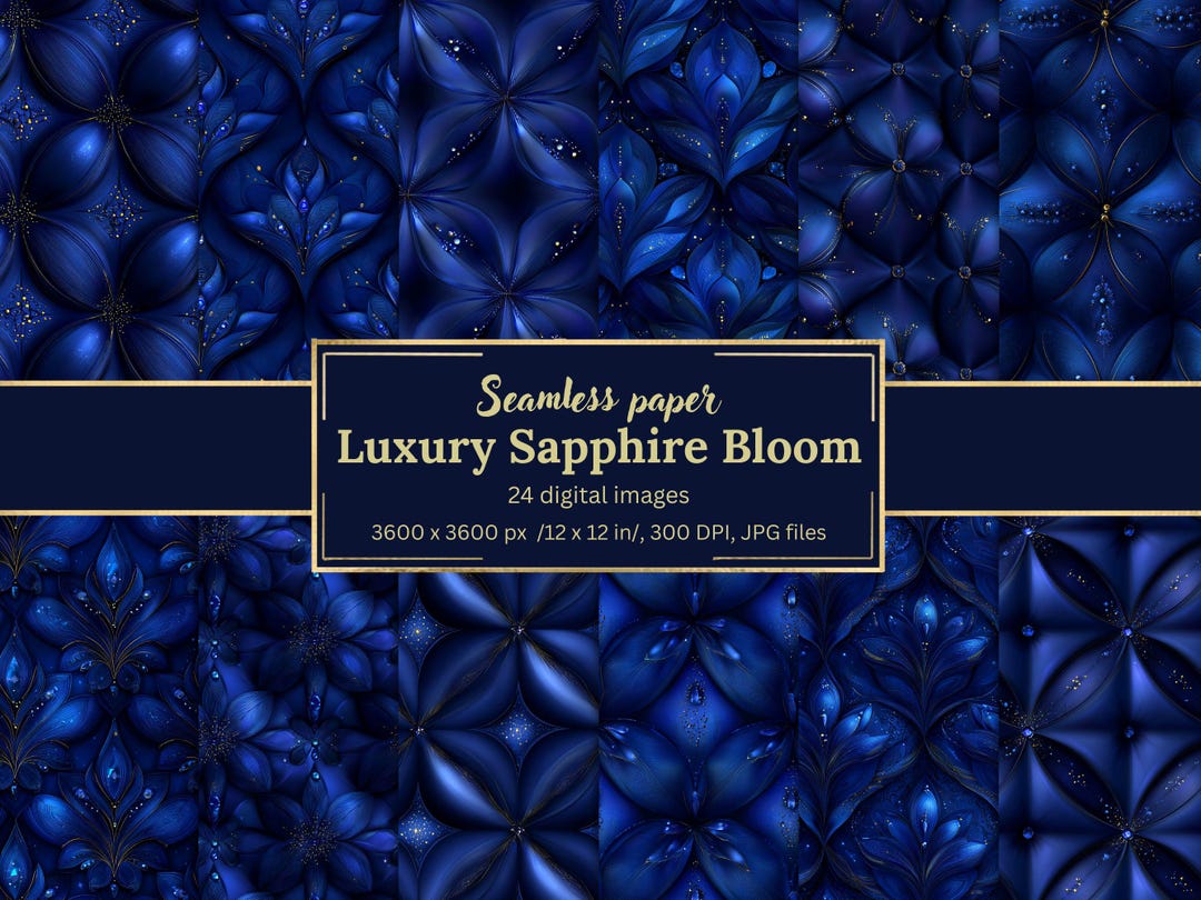 Luxury Sapphire Bloom Digital Papers, Seamless Deep Blue Floral ...