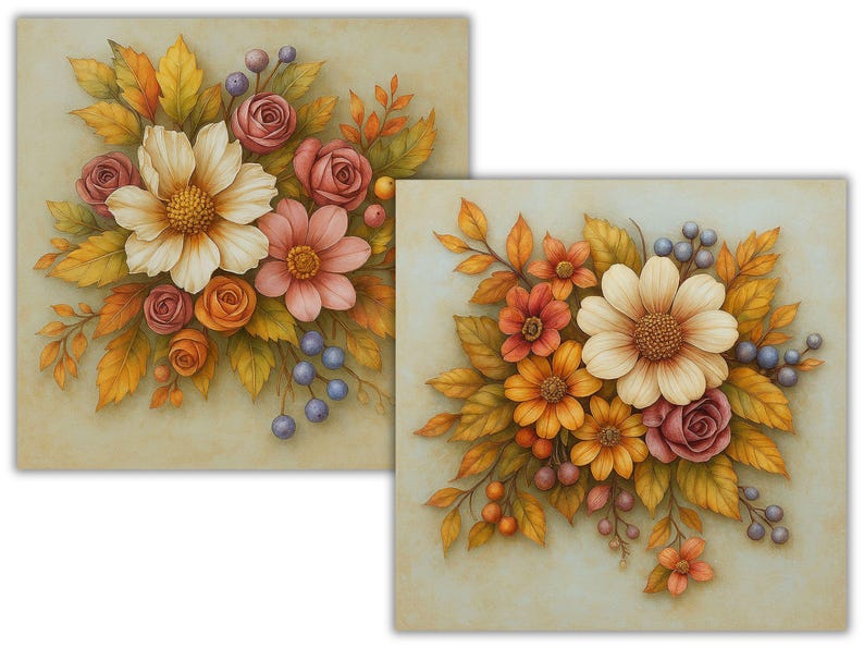 Vintage Autumn Floral Digital Paper Bundle, 22 Fall Flower Backgrounds ...