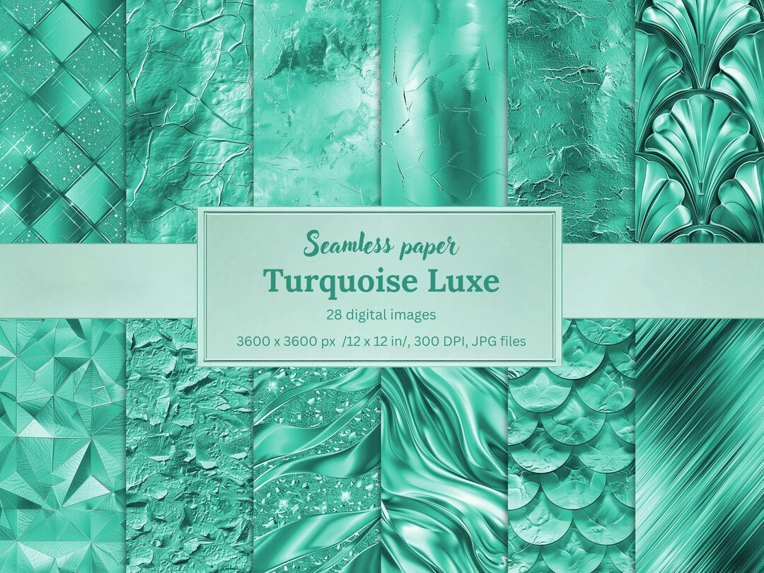Turquoise Luxe Digital Paper Bundle, Seamless Metallic Foil Textures ...