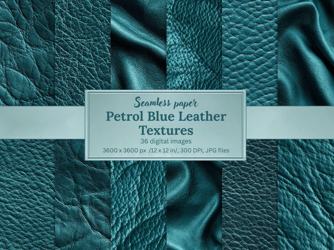 Petrol Blue Leather Textures, Seamless Digital Paper Pack, Luxury Teal ...