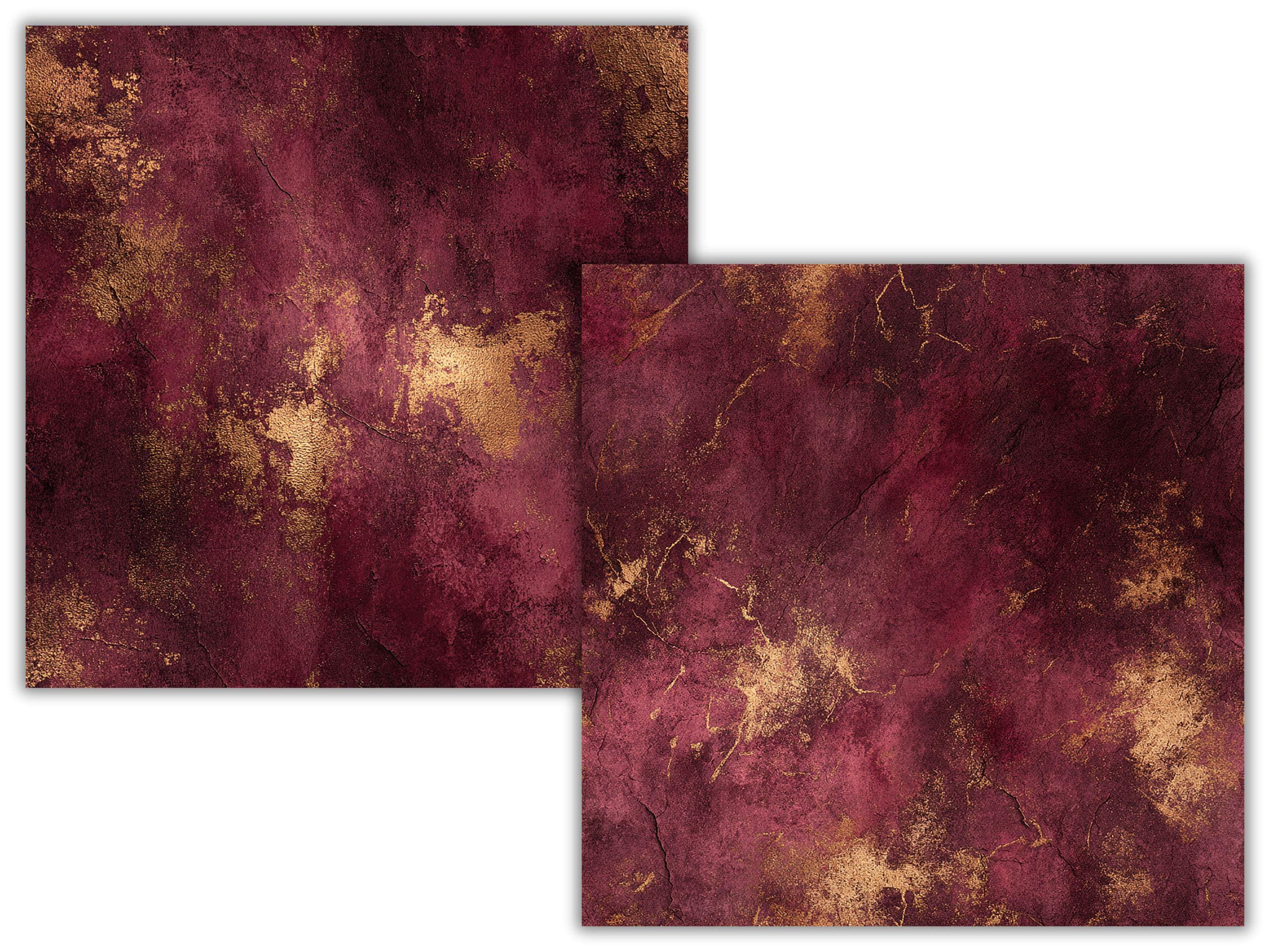 Burgundy and Gold Distressed Digital Paper Pack, Seamless Textures ...