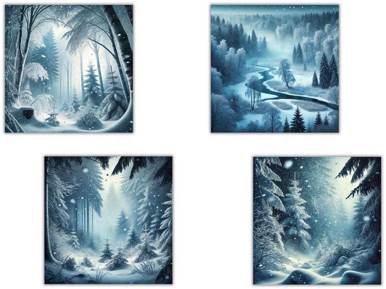 Snowy Winter Digital Paper Pack, Magical Frosty Forest Backgrounds ...