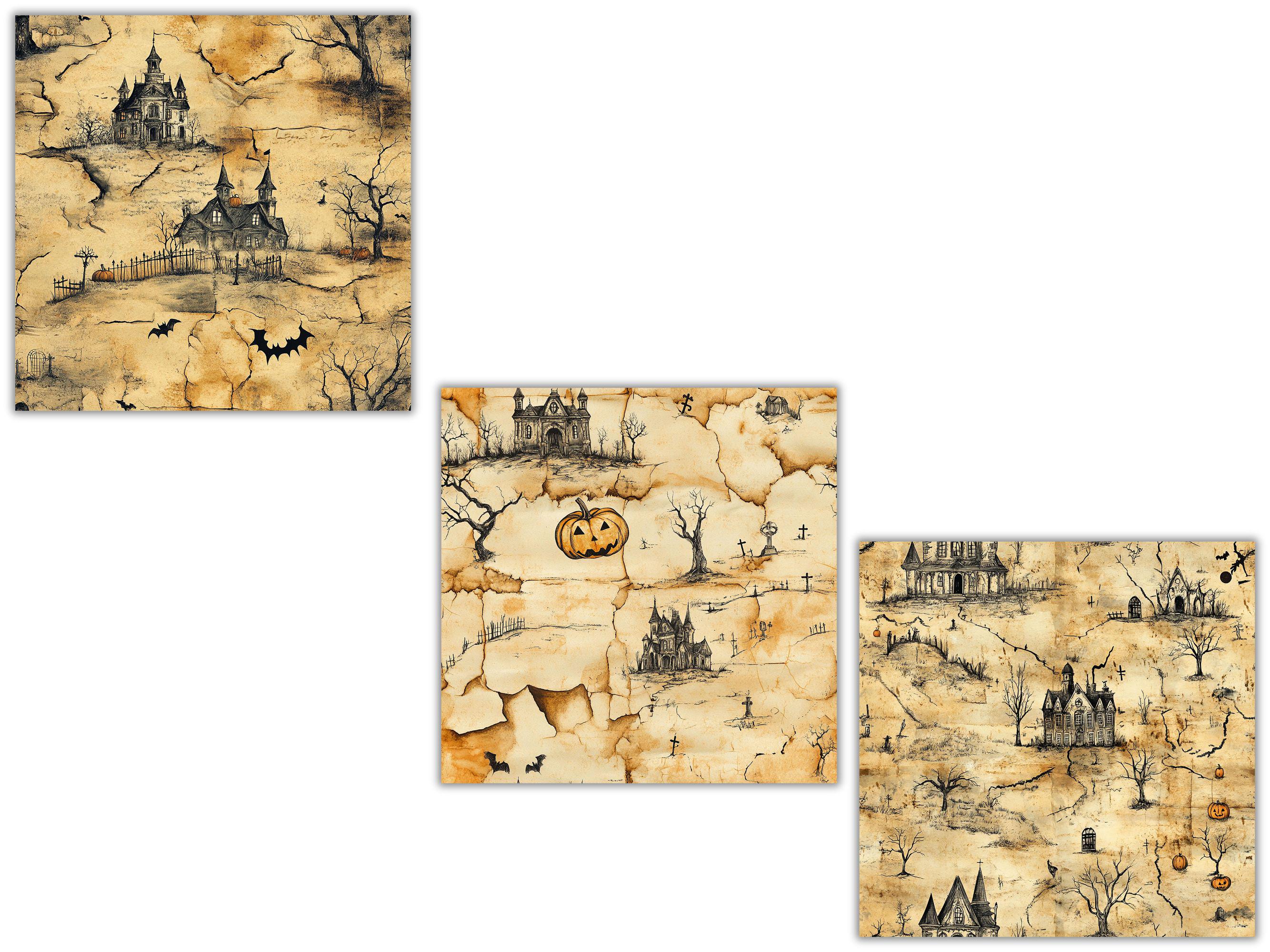 Haunted Treasure Map Digital Paper, Seamless Vintage Halloween Maps ...