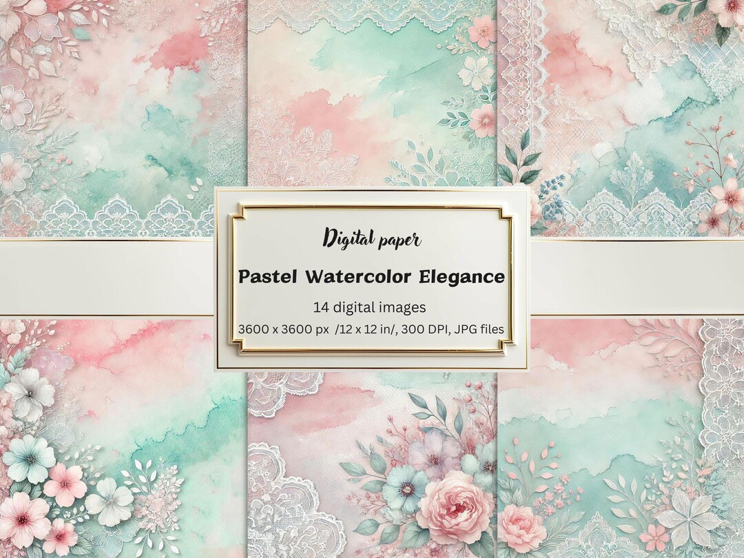 Pastel Watercolor Digital Paper Pack | Floral Lace Backgrounds | Soft ...