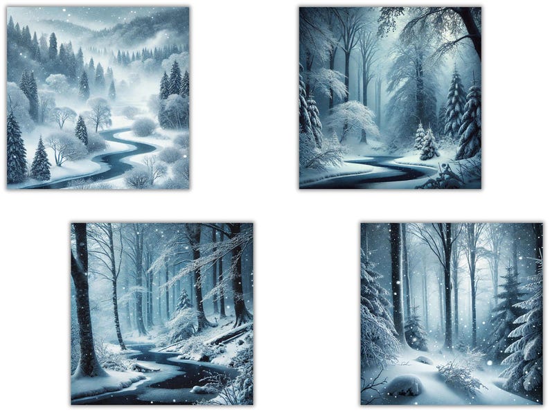 Snowy Winter Digital Paper Pack, Magical Frosty Forest Backgrounds ...