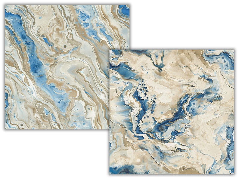 Sand & Sea Marble Textures – Blue Beige Digital Paper Pack, 22 Abstract ...