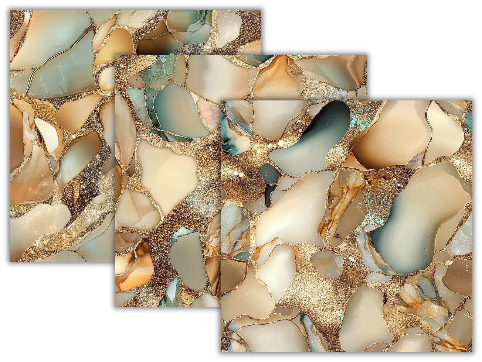 Neutral Luxe Alcohol Ink & Gold Glitter Digital Paper Pack, 21 Seamless ...