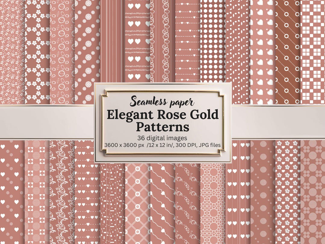 Elegant Rose Gold Patterns | 36 Seamless Digital Papers for ...