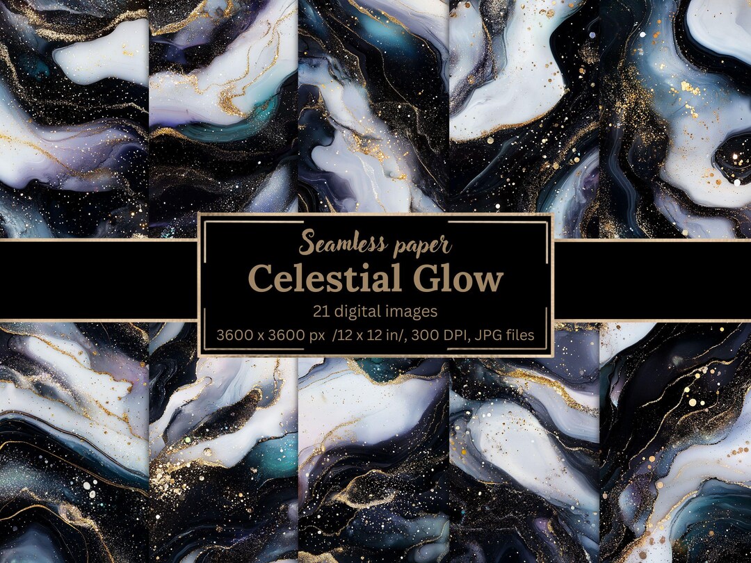 Celestial Glow Digital Paper Bundle, 21 Seamless Marble Galaxy Designs ...