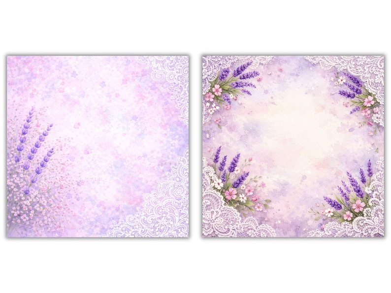Lavender Lace Digital Paper Pack, Pastel Floral Backgrounds, Watercolor ...