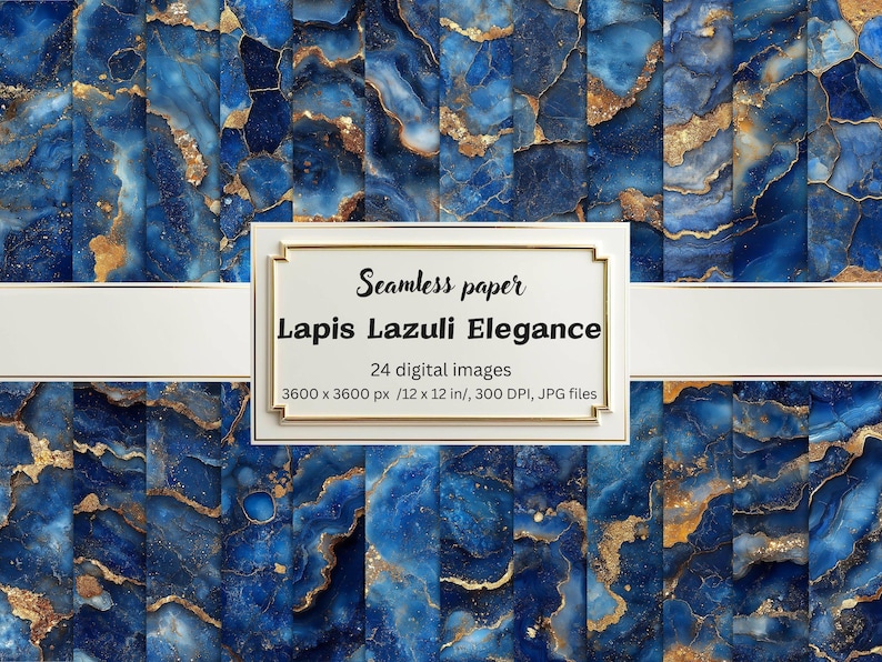 Lapis Lazuli Digital Papers | 24 Seamless JPG Blue and Gold Textures ...