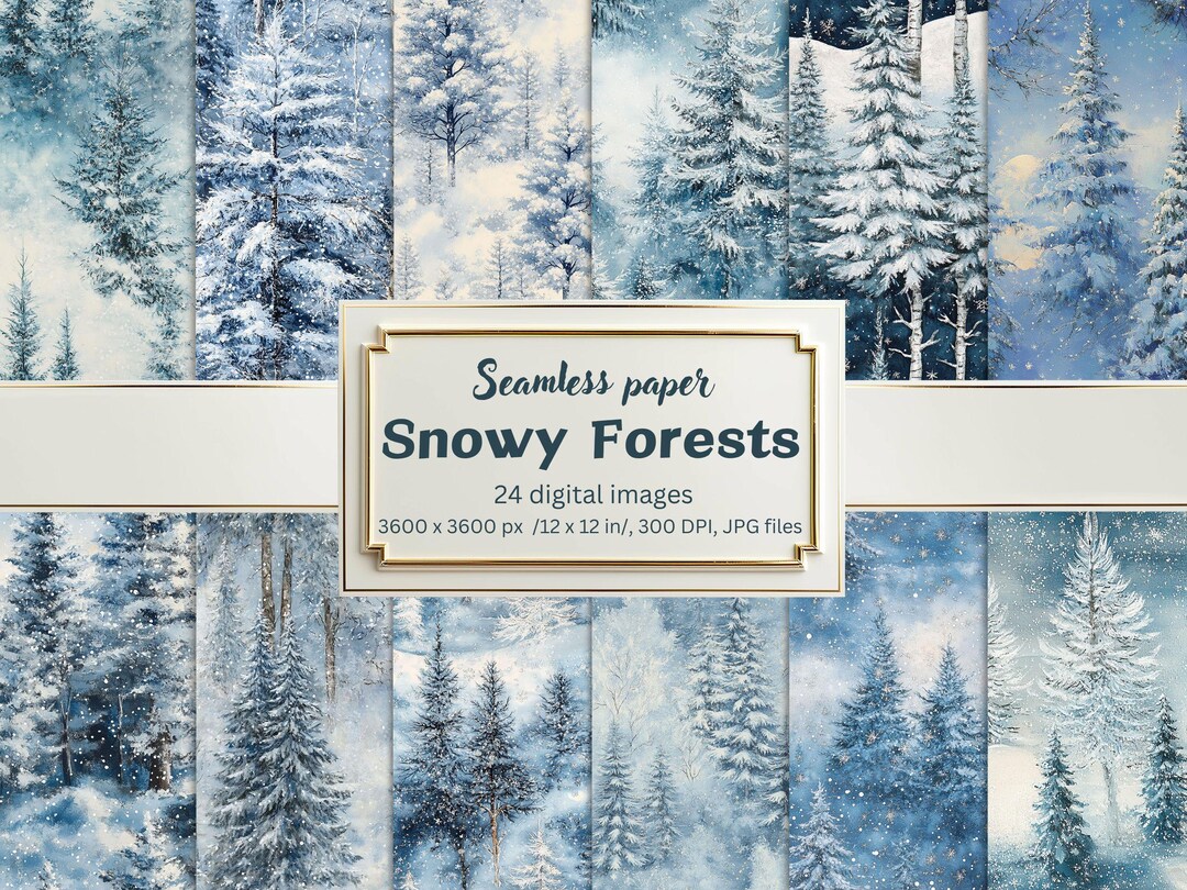 Snowy Forests Digital Paper Pack, 24 Seamless Winter Landscapes ...