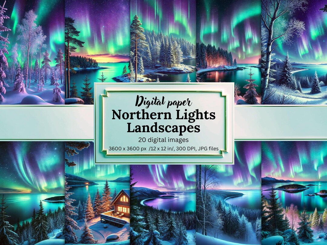 Northern Lights Landscapes Digital Paper Pack – 20 Winter Aurora ...