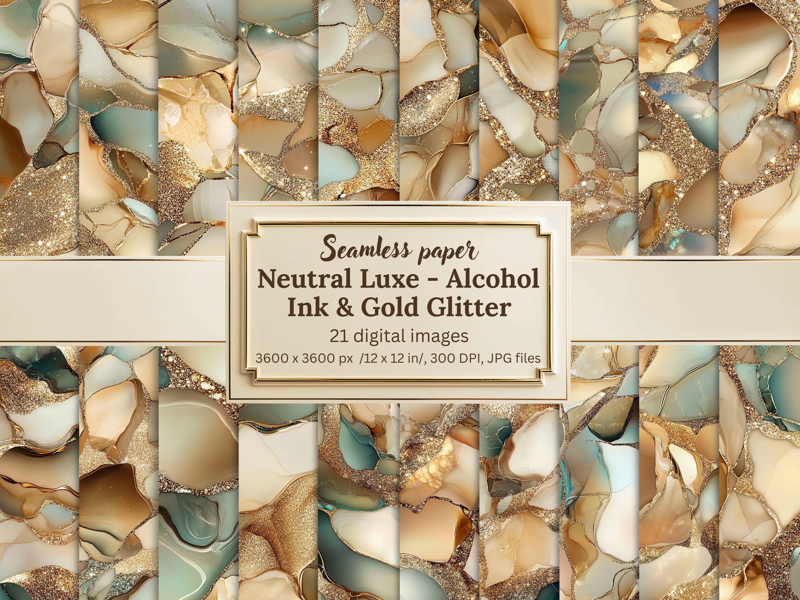 Neutral Luxe Alcohol Ink & Gold Glitter Digital Paper Pack, 21 Seamless ...