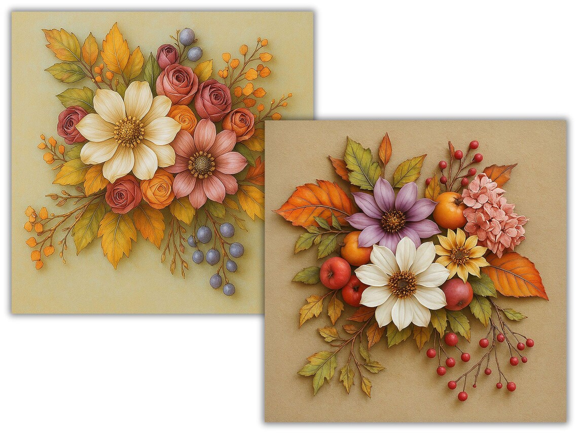 Vintage Autumn Floral Digital Paper Bundle, 22 Fall Flower Backgrounds ...