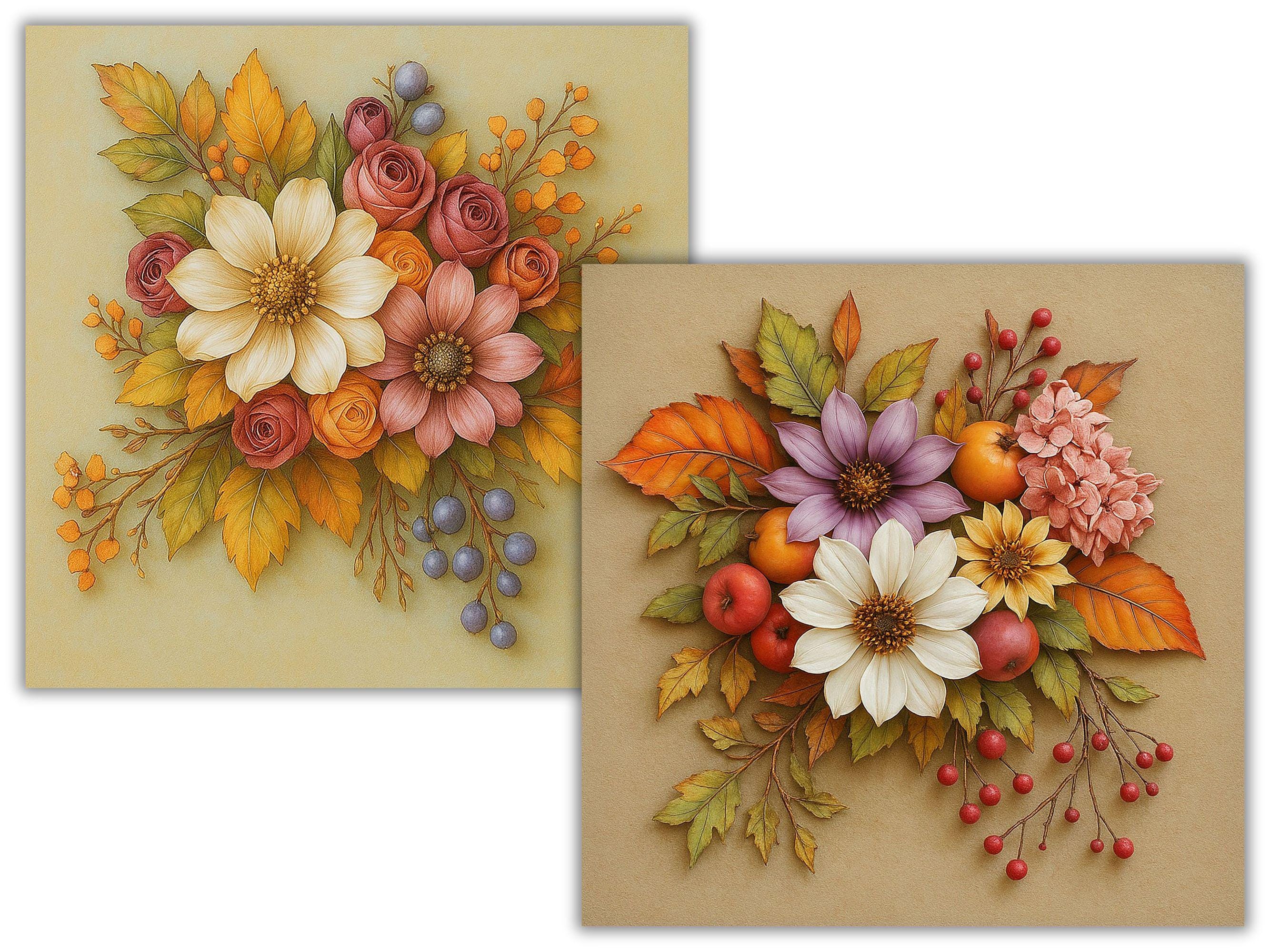 Vintage Autumn Floral Digital Paper Bundle, 22 Fall Flower Backgrounds ...