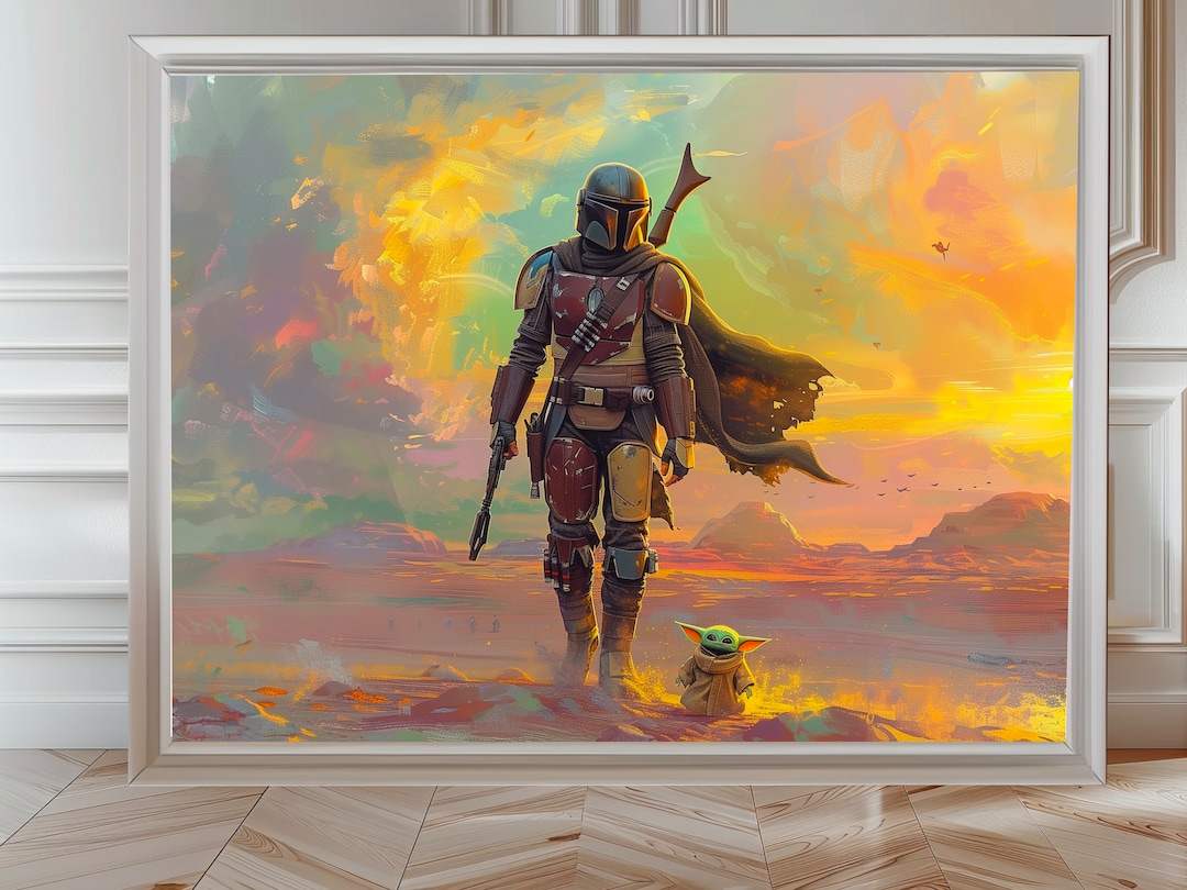 Mandalorian and Baby Yoda Art Print | Star Wars Wall Art, Boys Nursery ...