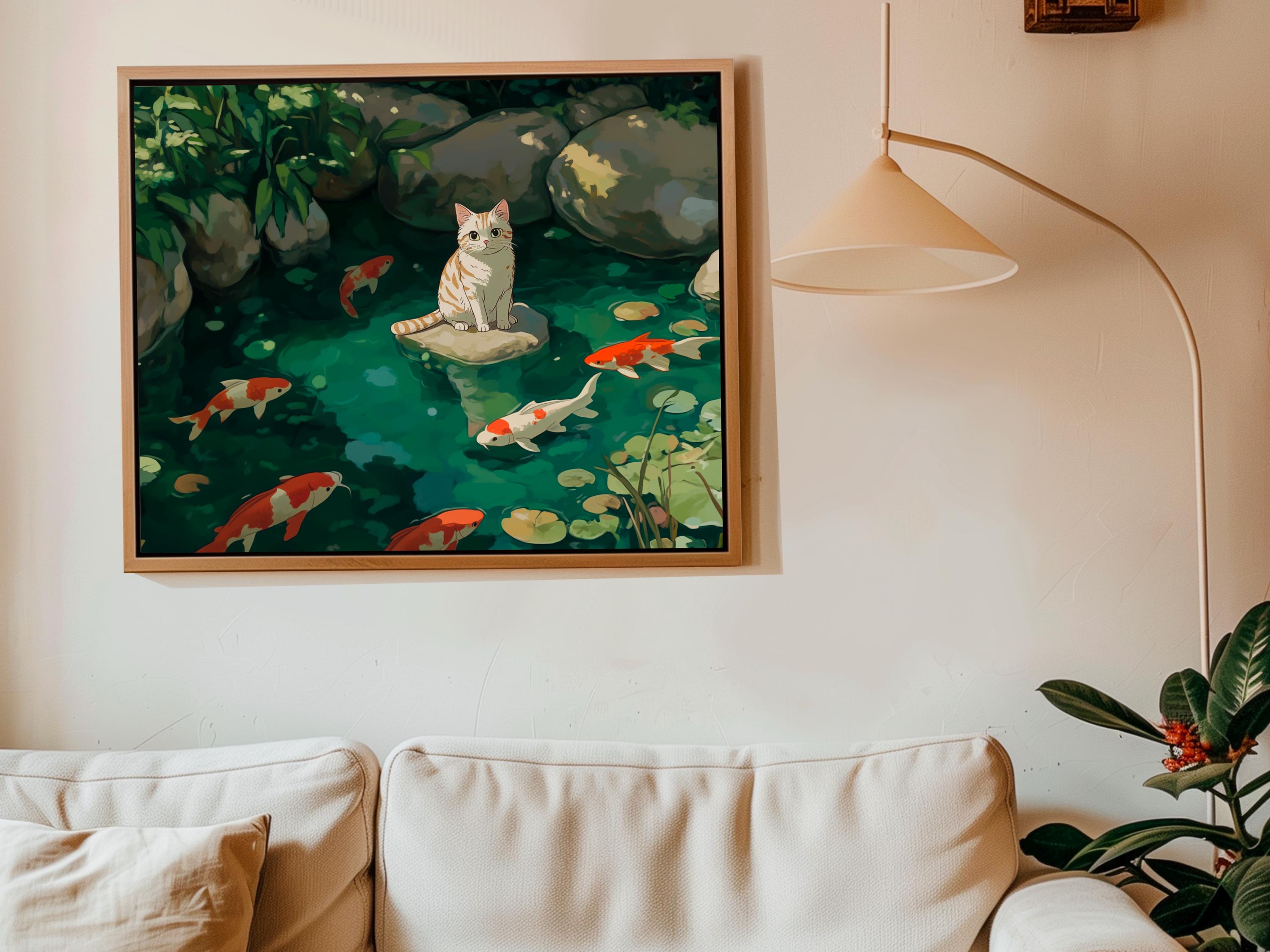 Cat Waiting in Zen Garden, Lofi Art, Funny Cat Print | Printable ...