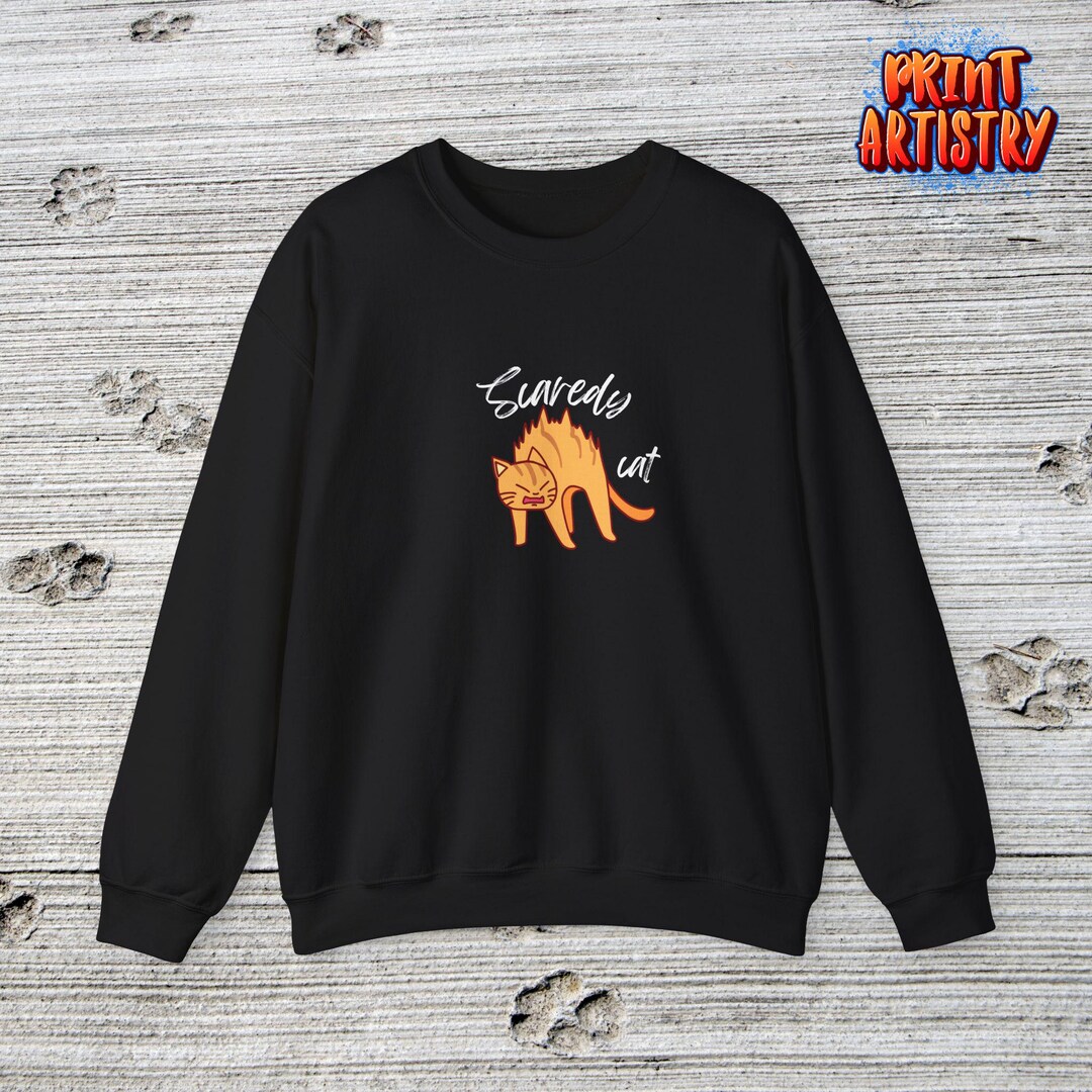 Sweet Sweater Depicting a Scared Cat With the Phrase Scaredy Cat ...