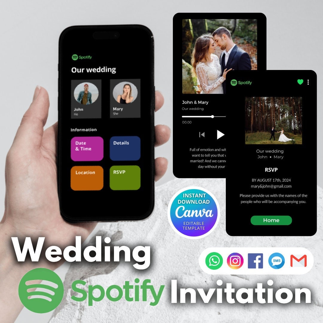 Editable Spotify Player Wedding Template, Spotify Template, Wedding ...
