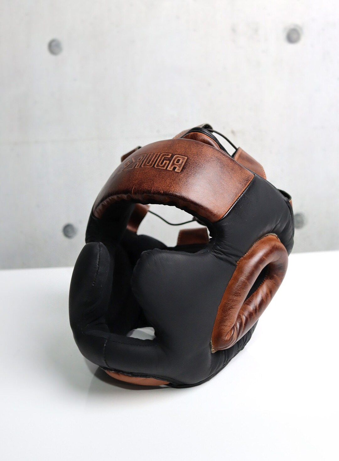 RUGA Legacy Leather Boxing Headgear | Vintage Brown & Black | Full Face ...