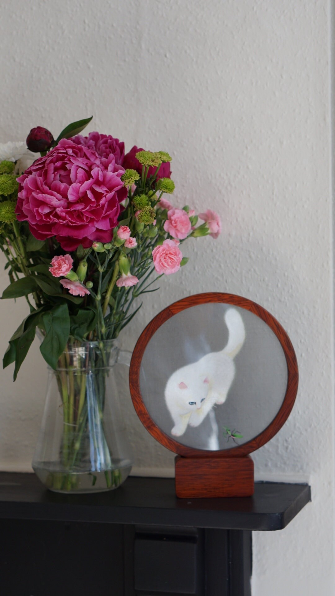 100% Silk Embroidery Chinese Fiber Arts Wood Stand White Cat Lover ...