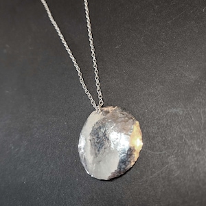 Large Silver Pendant Necklace, Choose a Size Circle Disc Hammered Domed ...