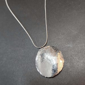 Large Silver Pendant Necklace, Choose a Size Circle Disc Hammered Domed ...
