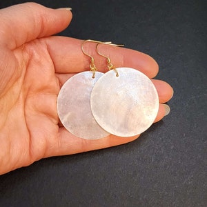 Large White Shell Disc Earrings, 40mm Circle Earrings, 1.6 Inch Round ...