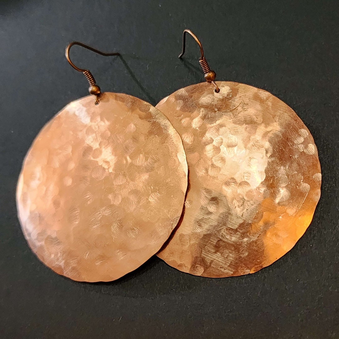 Large Copper Earrings, Choose a Size Circle Disc Hammered Domed Round ...