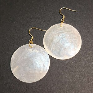 Large White Shell Disc Earrings, 40mm Circle Earrings, 1.6 Inch Round ...