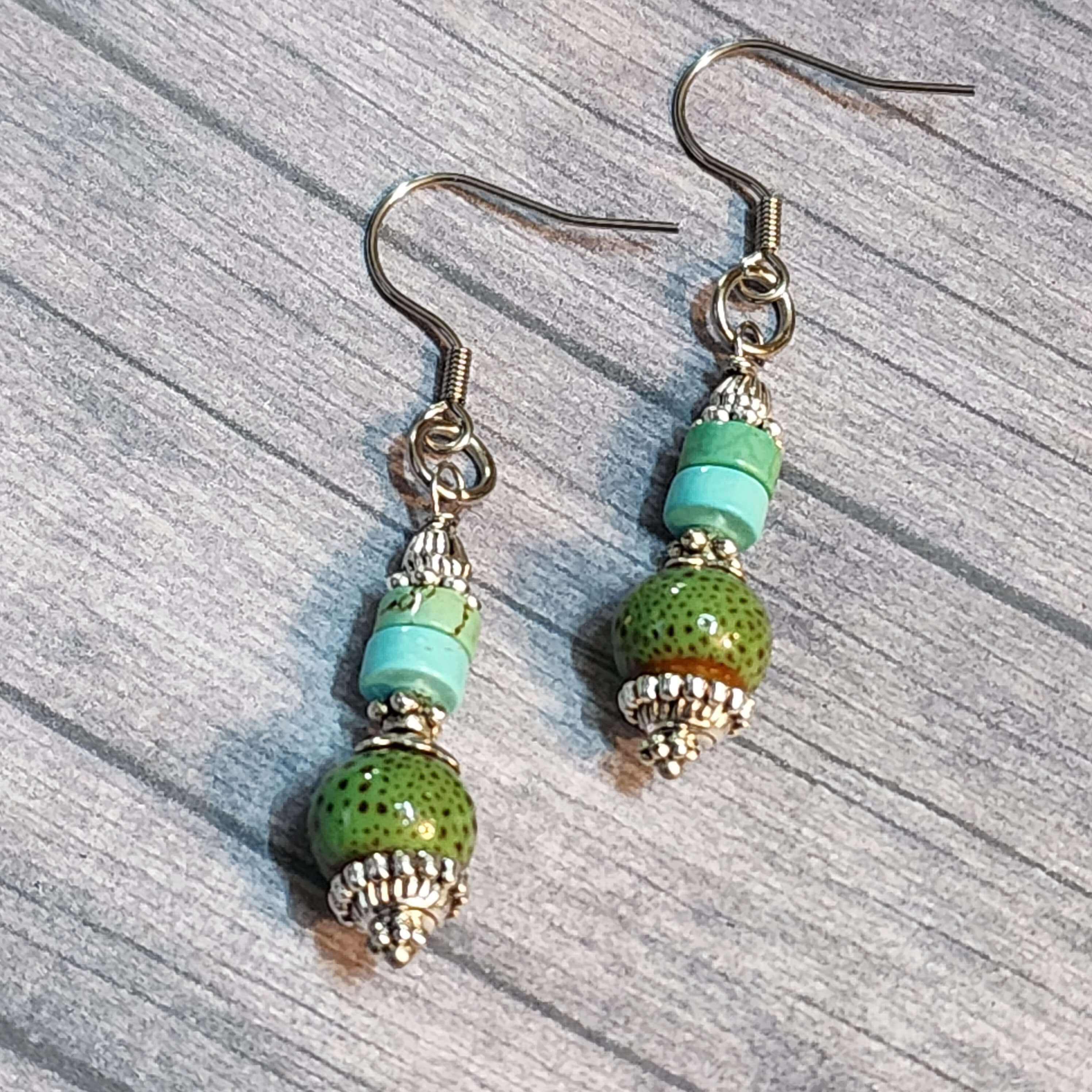 Green Turquoise Earrings, Small Boho Dainty Lightweight Dangle Earrings ...