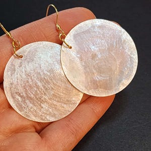 Large White Shell Disc Earrings, 40mm Circle Earrings, 1.6 Inch Round ...