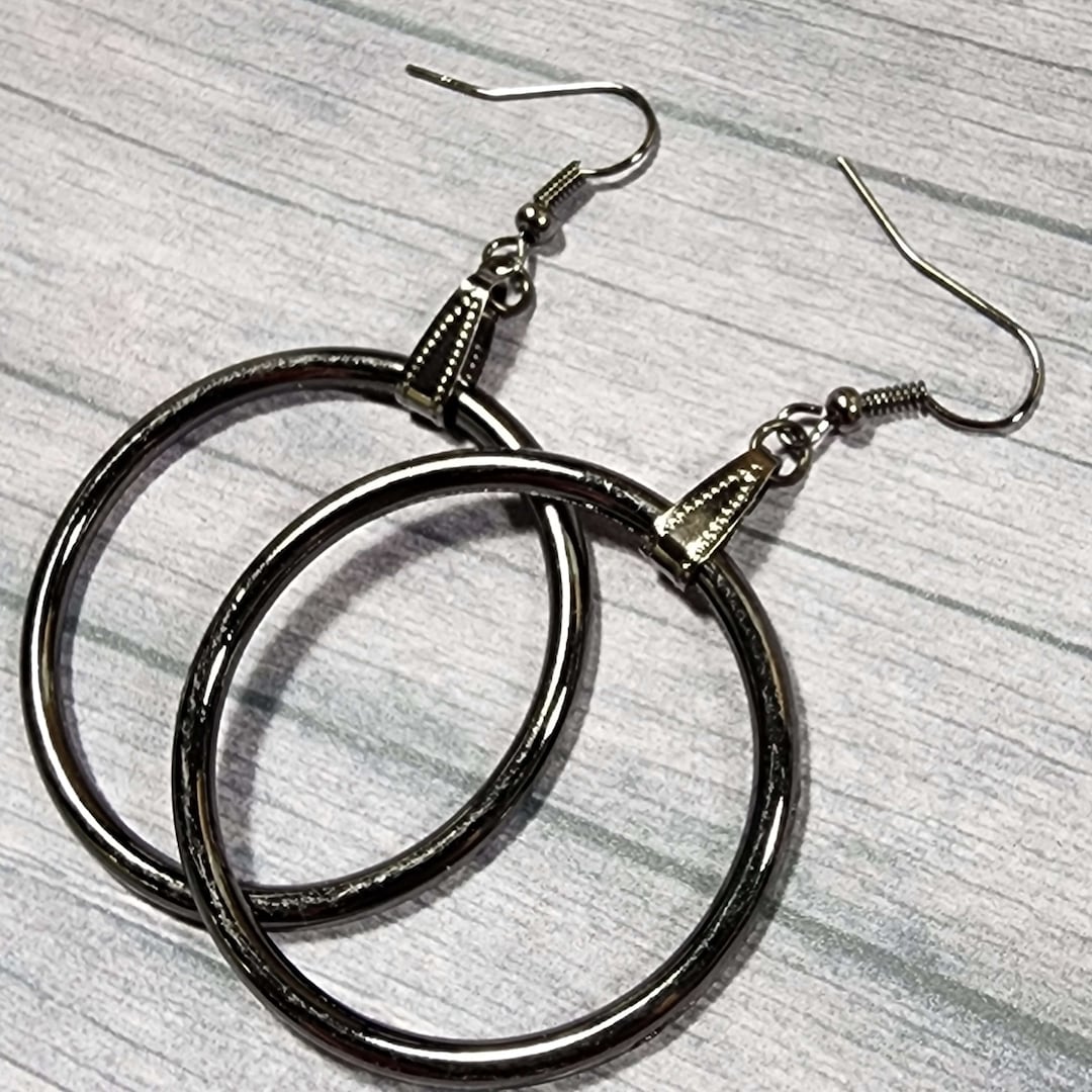 Large Black Hoop Earrings, Black Circle Dangle Earrings, Big Earrings ...