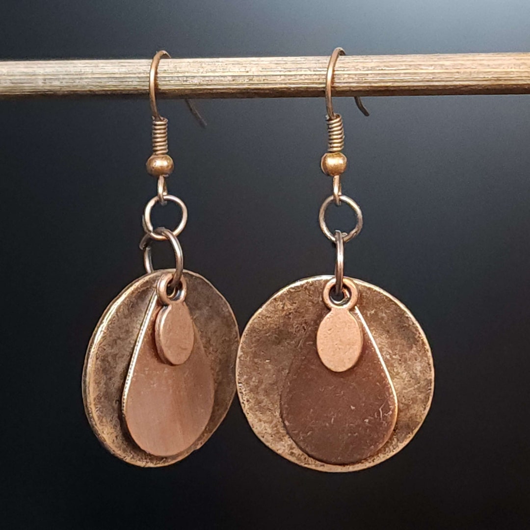 Handmade Copper Earrings, Metal Circle Earrings, Drop Earrings, Cold ...