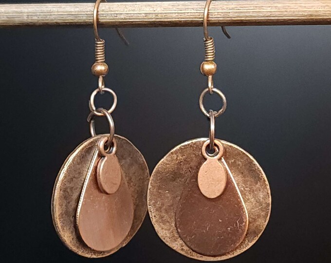 Handmade Copper Earrings, Metal Circle Earrings, Drop Earrings, Cold ...