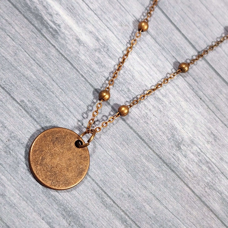 Minimal Copper Disc Necklace, Delicate Antique Copper Layering Necklace ...