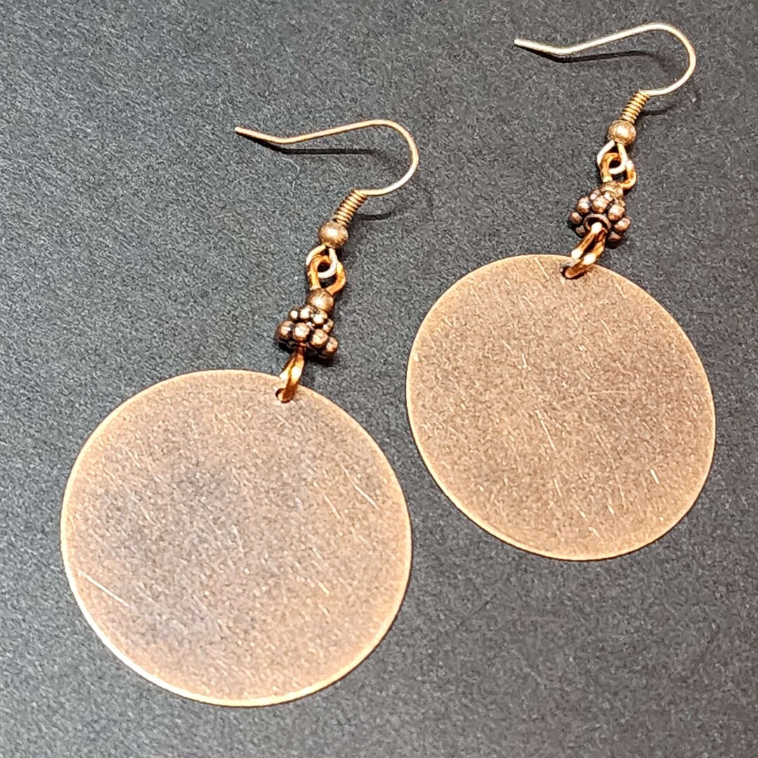 Large Copper Disc Earrings Handcrafted Boho, Copper 33mm Circle ...